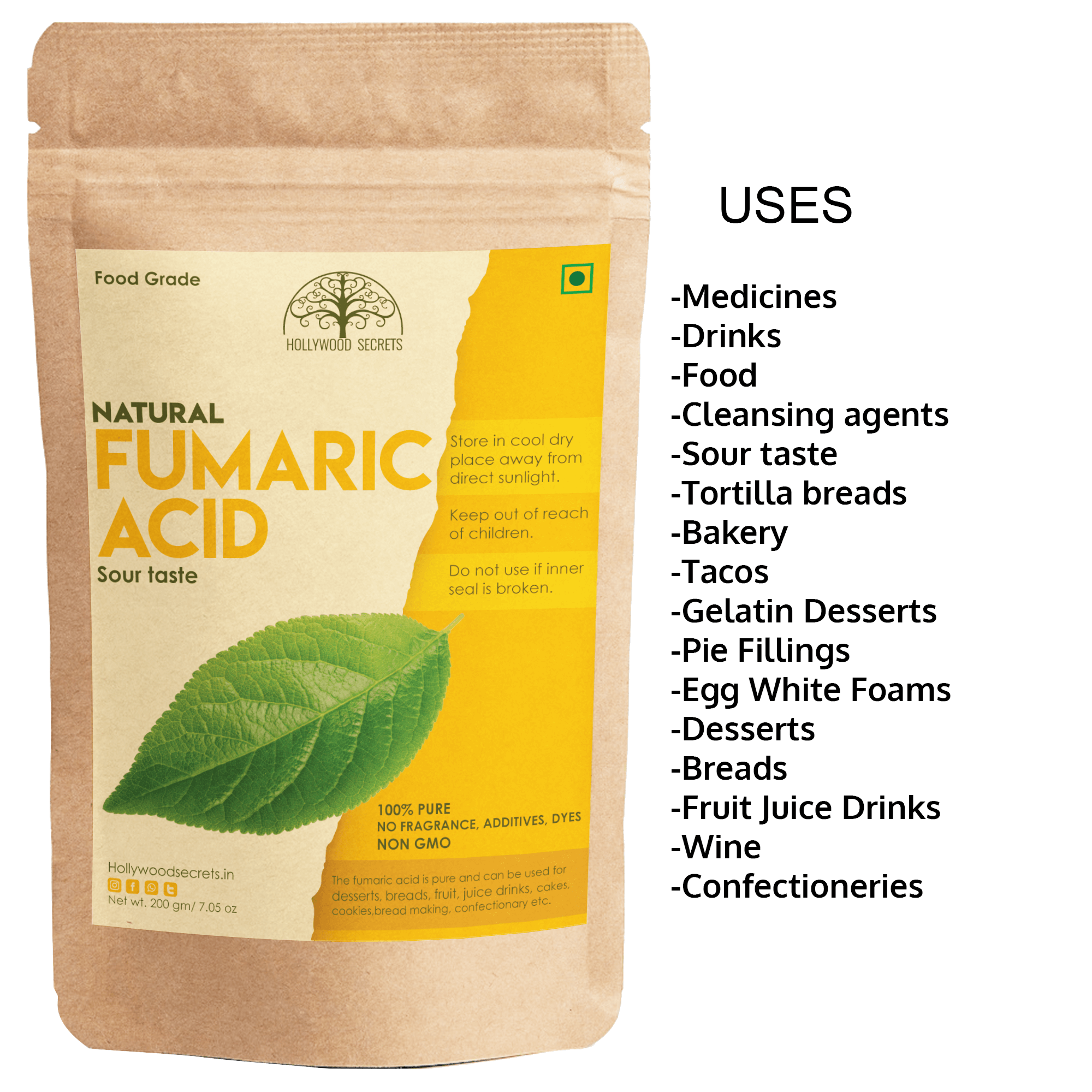 BUY Hollywood Secrets Organic Fumaric Acid 200gm