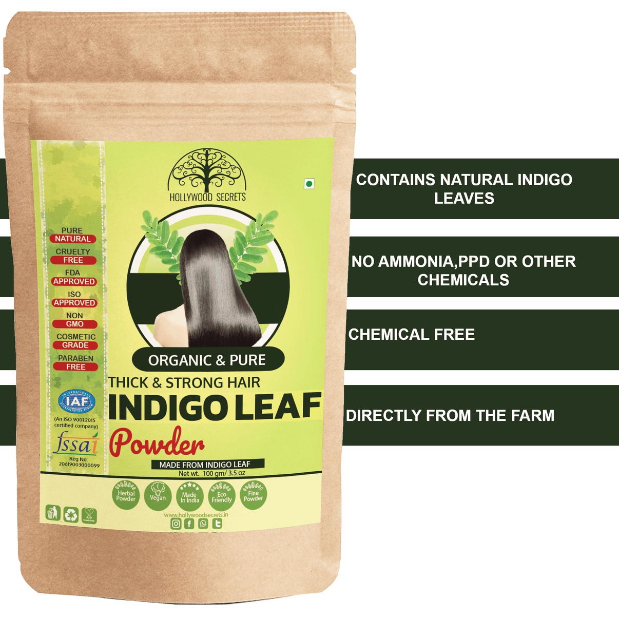 BUY Hollywood Secrets 100% Chemical Free Organic Indigo Powder 100gm