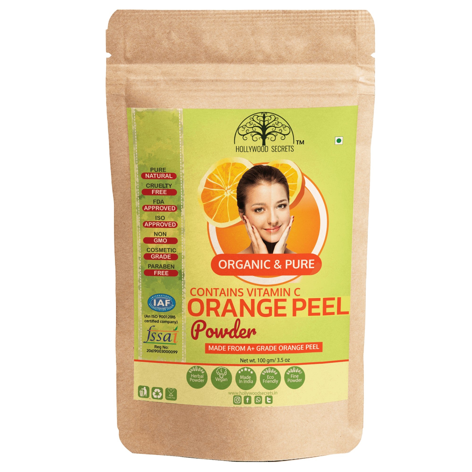 BUY Hollywood Secrets 100% Pure Orange Peel Powder 100gm